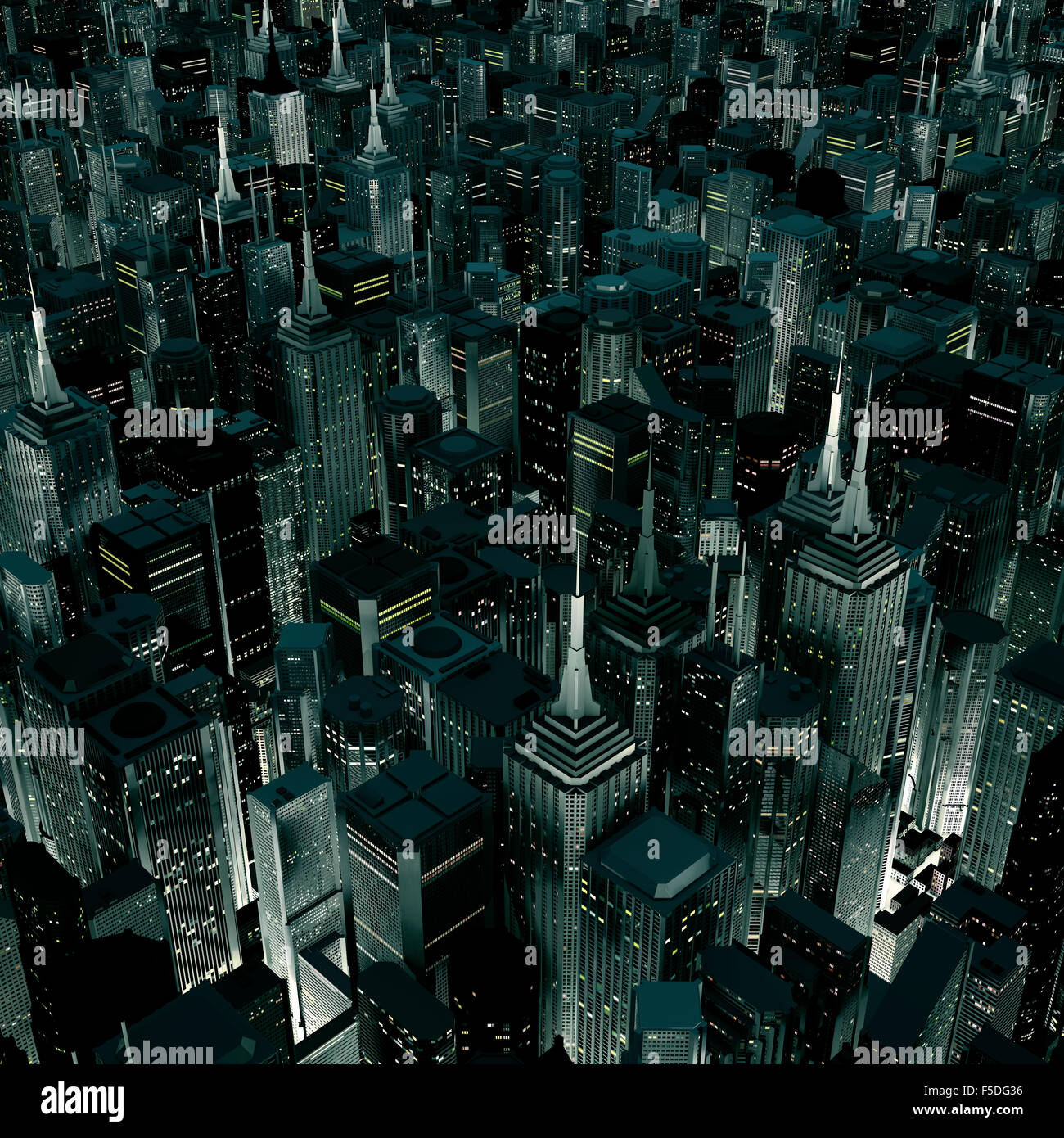 Night city glow / 3D render of night time city lit from streets below ...