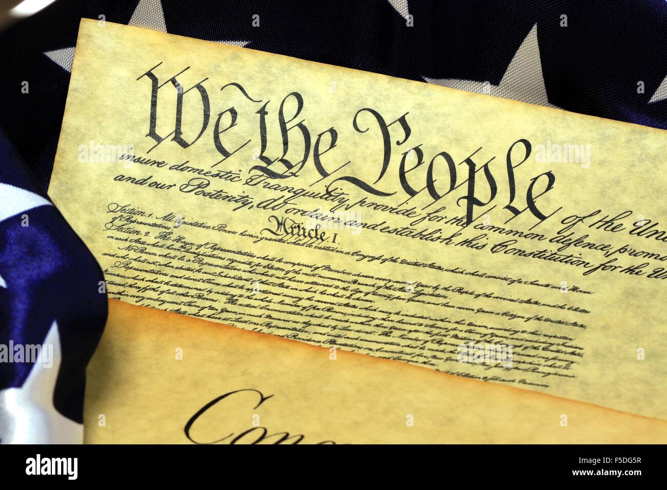Historical Document US Constitution - We The People with American Flag ...