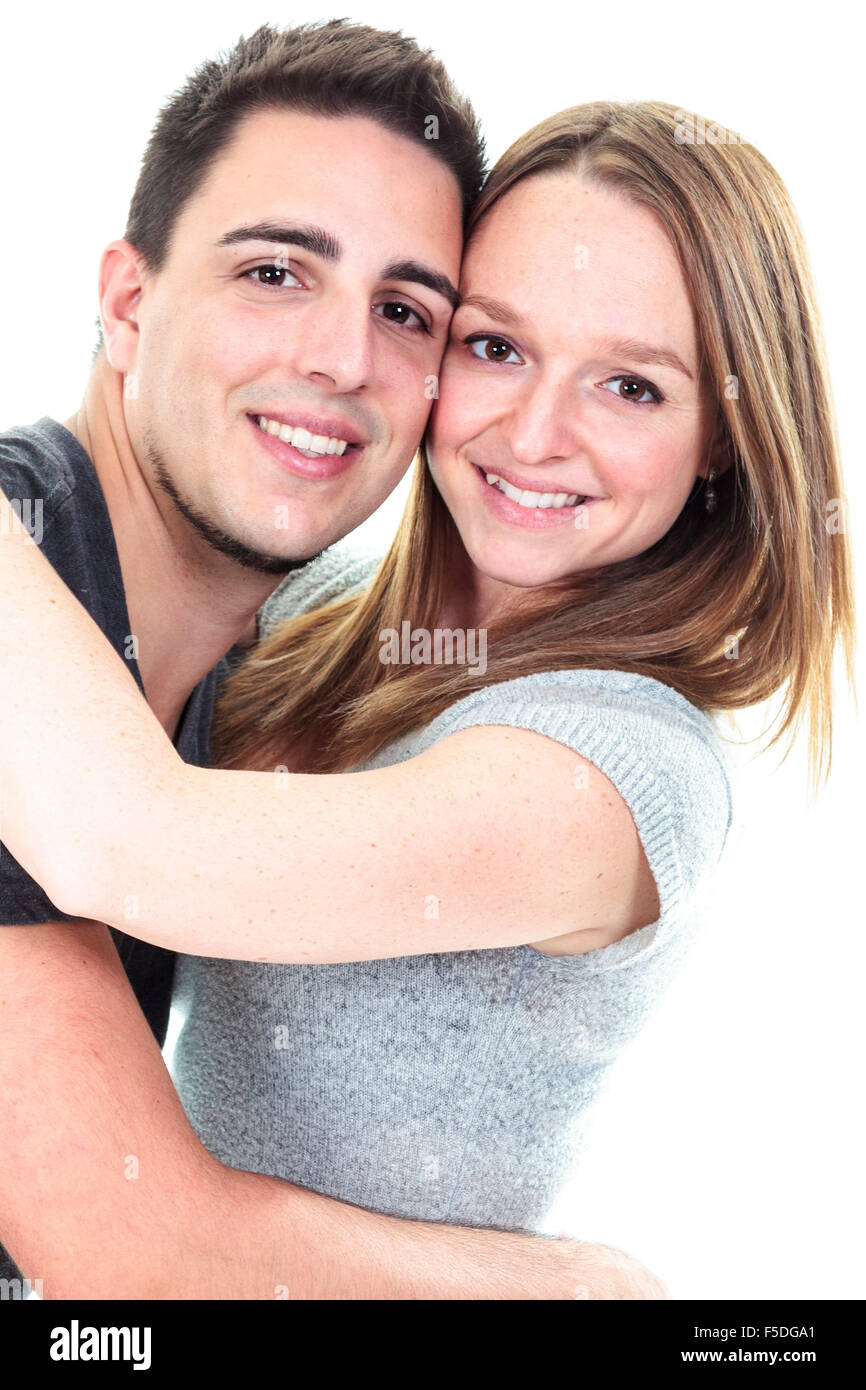 A Cute couple on studio white background Stock Photo - Alamy