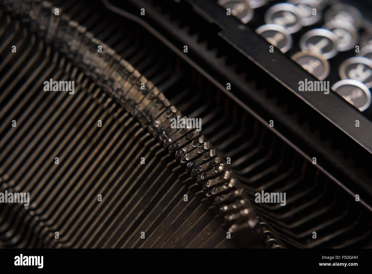 Keyboard on a vintage typewriter, Antique typewriter key, Typebar of a ...