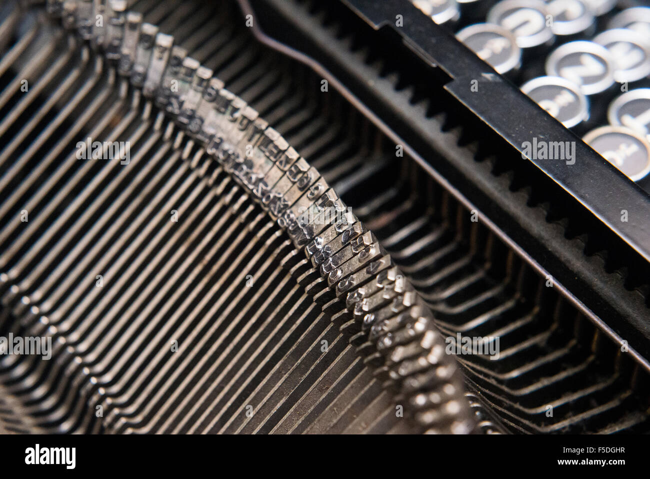 Keyboard on a vintage typewriter, Antique typewriter key, Typebar of a ...