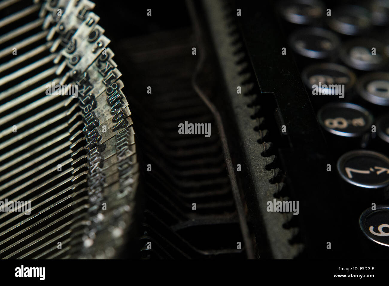 Keyboard on a vintage typewriter, Antique typewriter key, Typebar of a ...