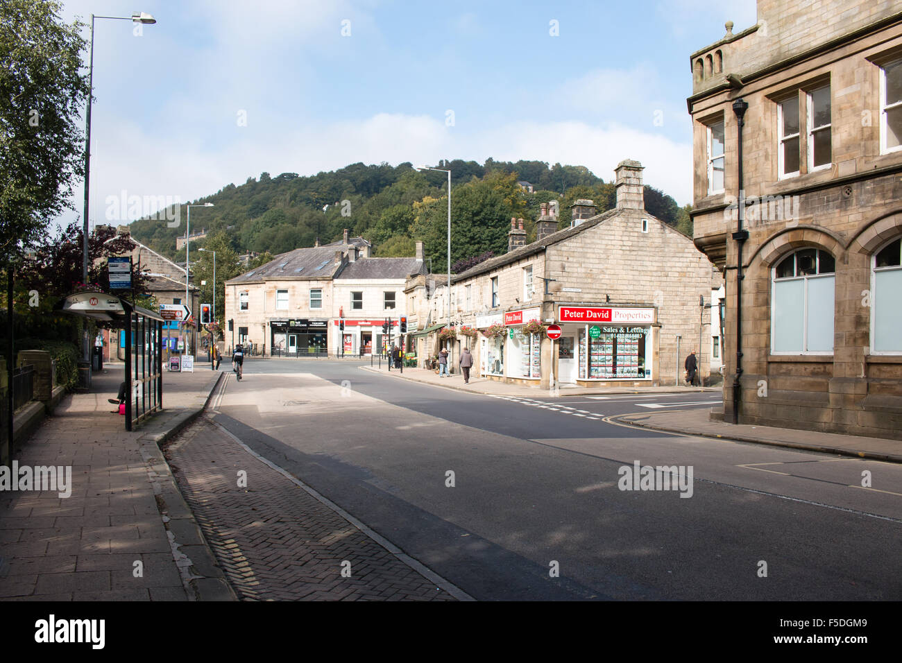 Townscape of Hebden Bridge town centre during a sunny day. Hebden ...