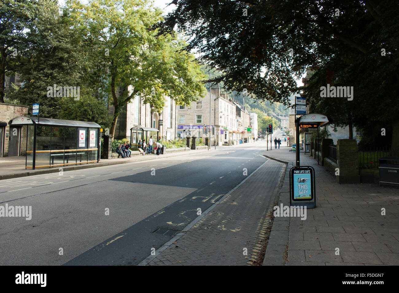 Townscape of Hebden Bridge town centre during a sunny day. Hebden ...