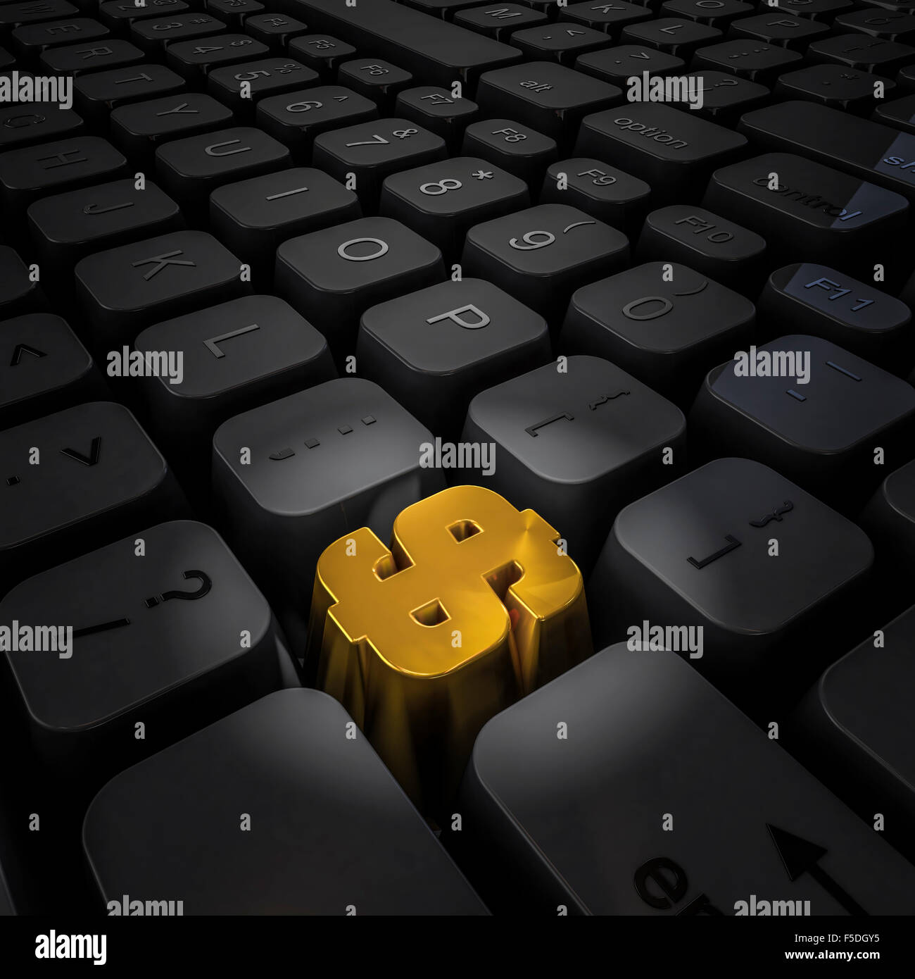 Money key dollar / 3D render of computer keyboard with gold dollar key ...