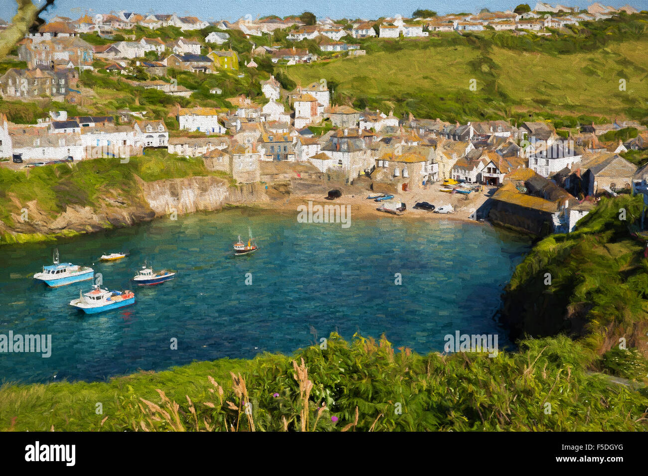 Boats beautiful English harbour Port Isaac Cornwall England UK with ...