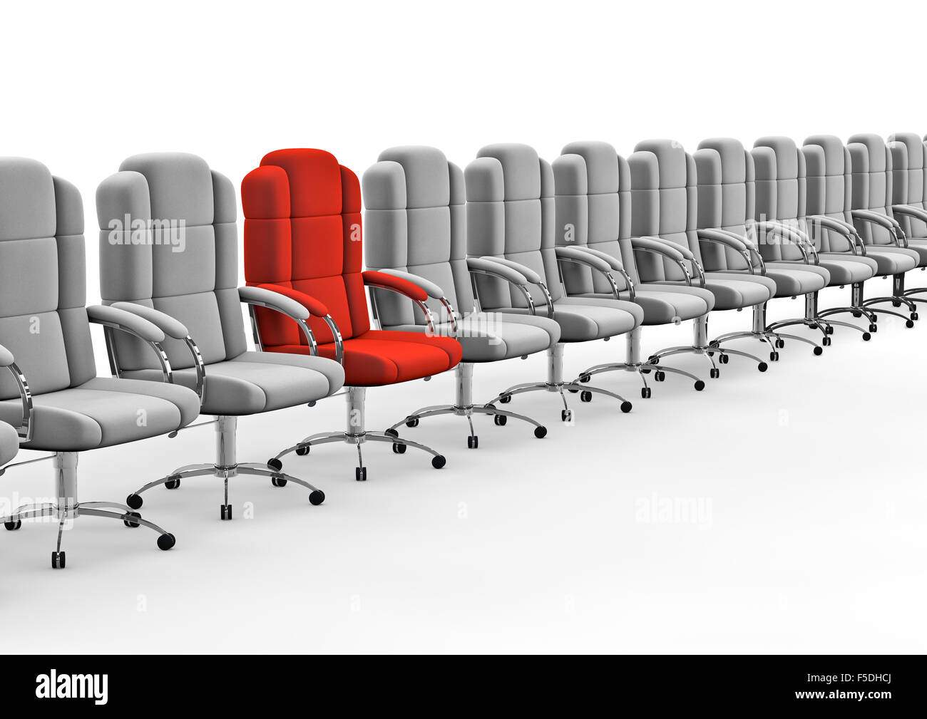 Next in line / 3D render of red office chair in row of white ones Stock ...