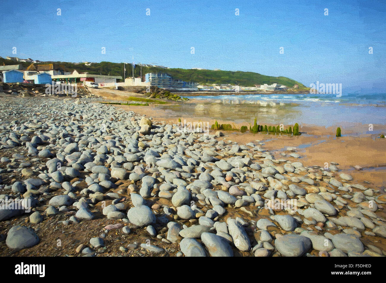 Pebbles and rocks Westward Ho beach Devon England uk seaside village ...