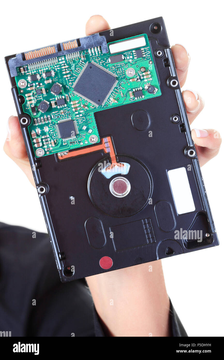 Our new software. Woman holding compact disc Stock Photo - Alamy