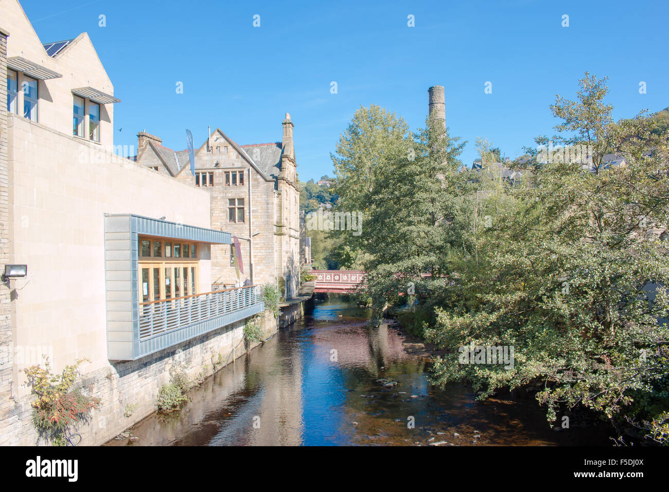 Townscape of Hebden Bridge town centre during a sunny day. Hebden ...