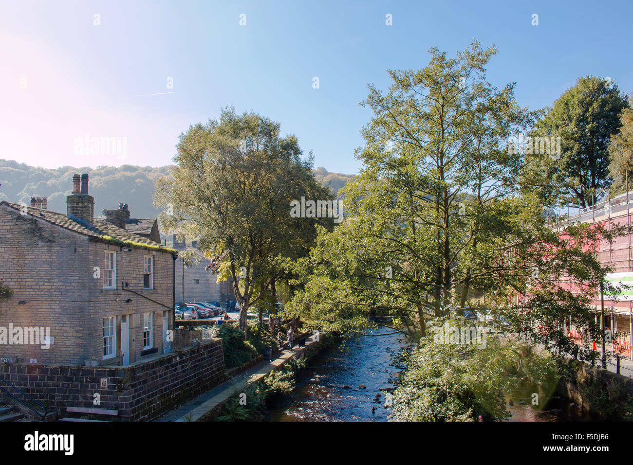 Townscape of Hebden Bridge town centre during a sunny day. Hebden ...