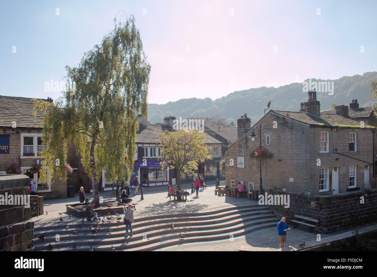 Townscape of Hebden Bridge town centre during a sunny day. Hebden ...