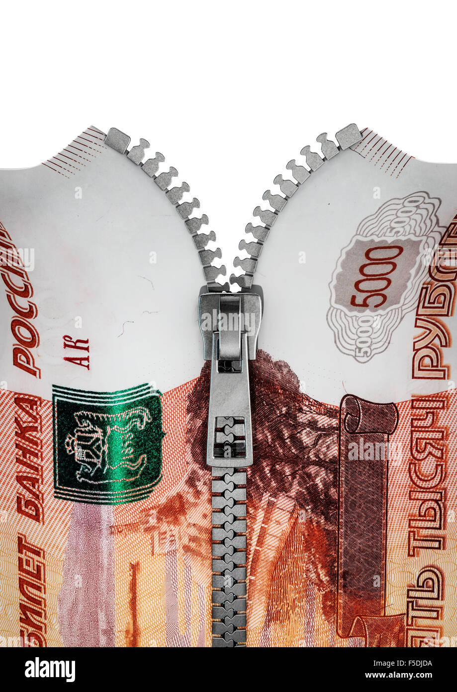 Zippered Russian five thousand ruble note / 3D render of five thousand ...