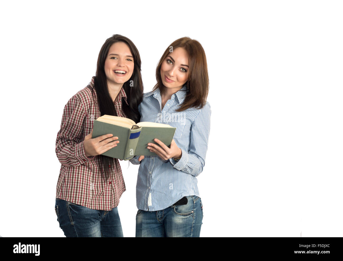 Young women read book on white background Stock Photo - Alamy