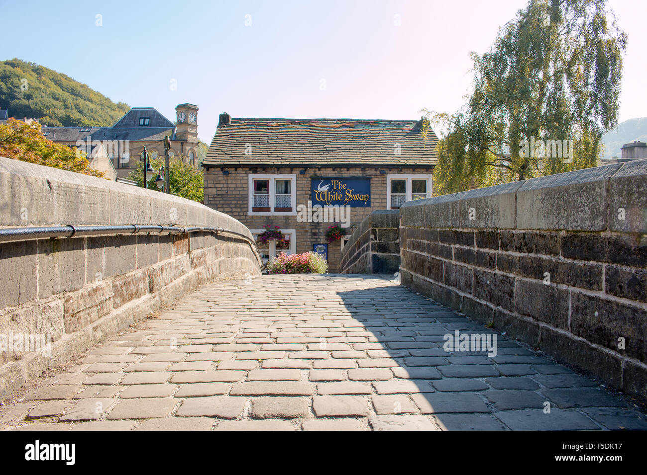 Townscape of Hebden Bridge town centre during a sunny day. Hebden ...