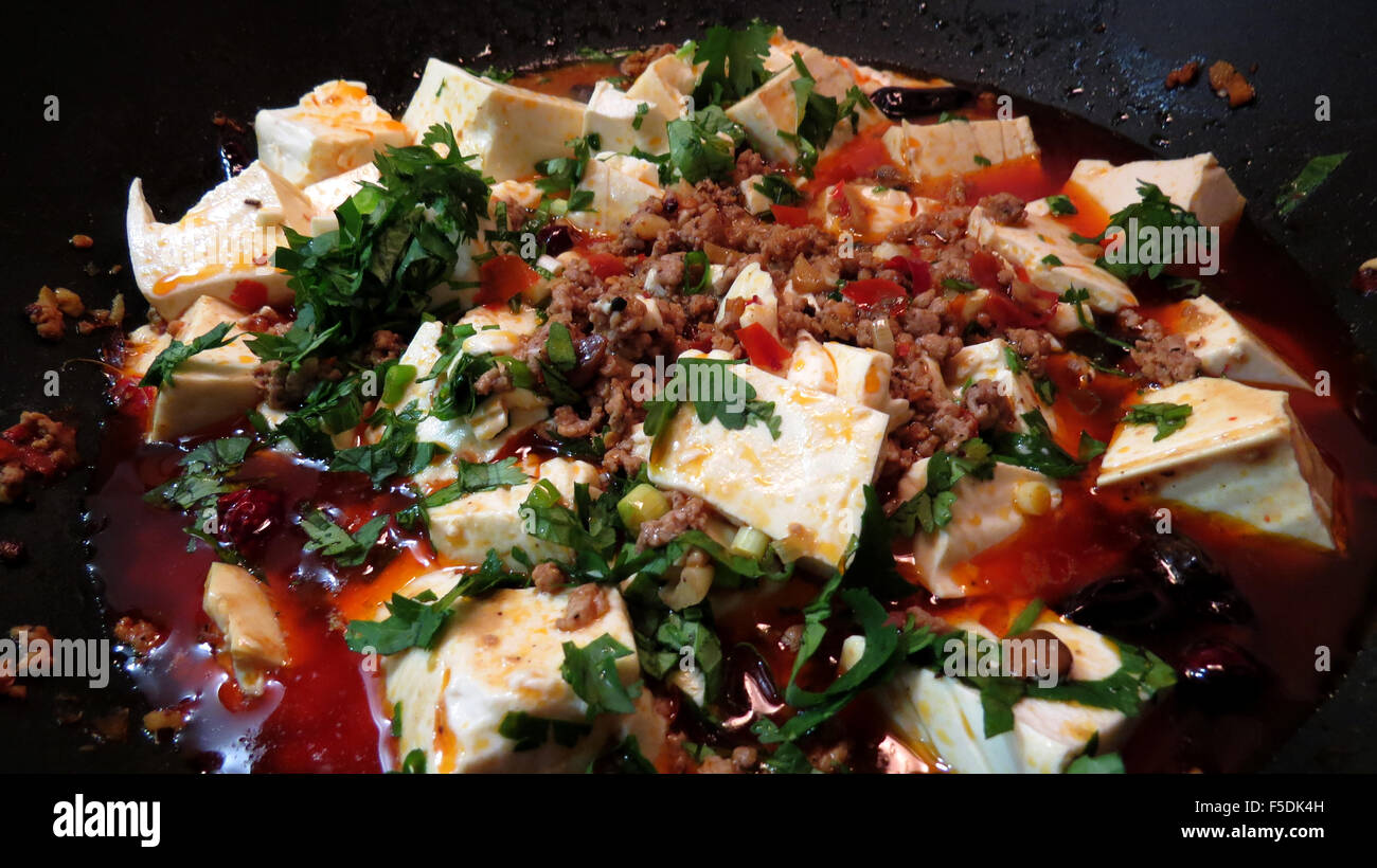 Mapo tofu with pork dish in wok Stock Photo - Alamy
