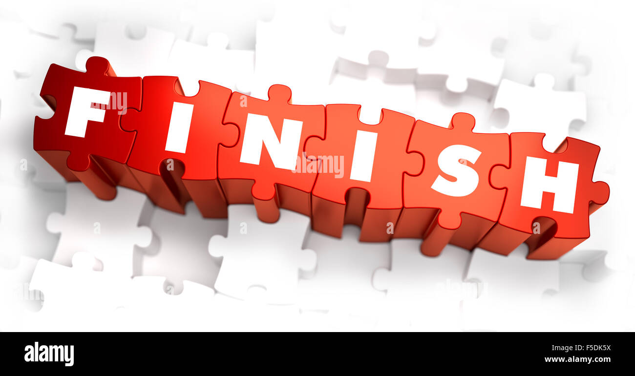 Finish - Text on Red Puzzles Stock Photo - Alamy