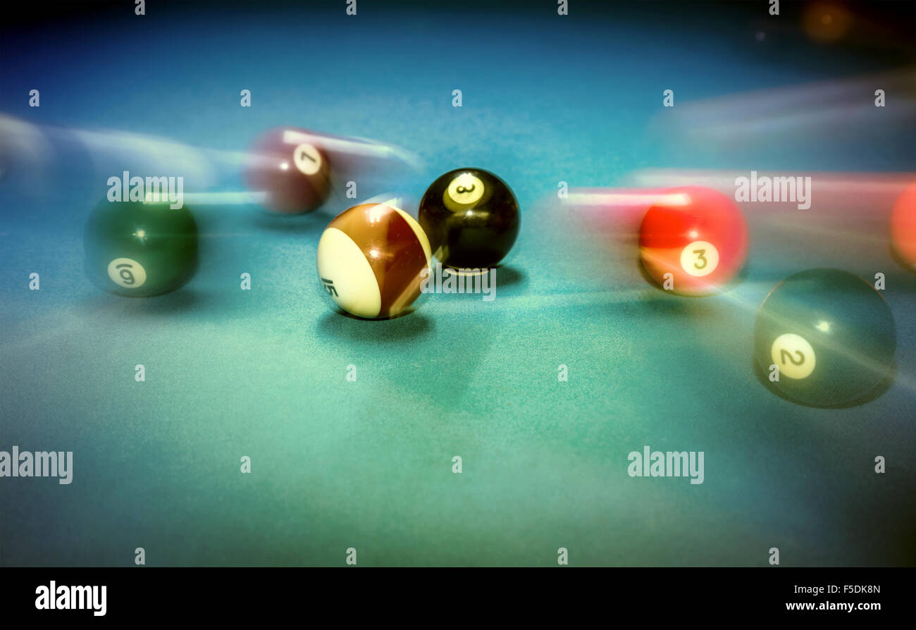 Billiard table vintage background, playing game in night club, slow ...