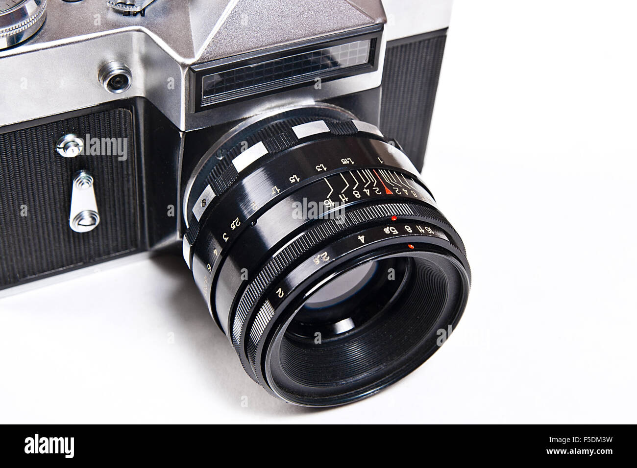 Range finder camera with lens. Close up view part of old retro photo ...