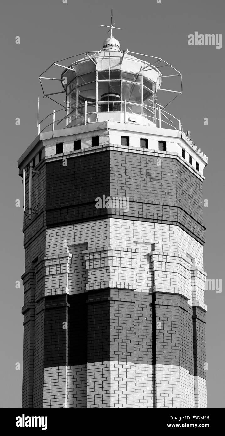 Beautiful brick lighthouse black and white shot photographed close up ...
