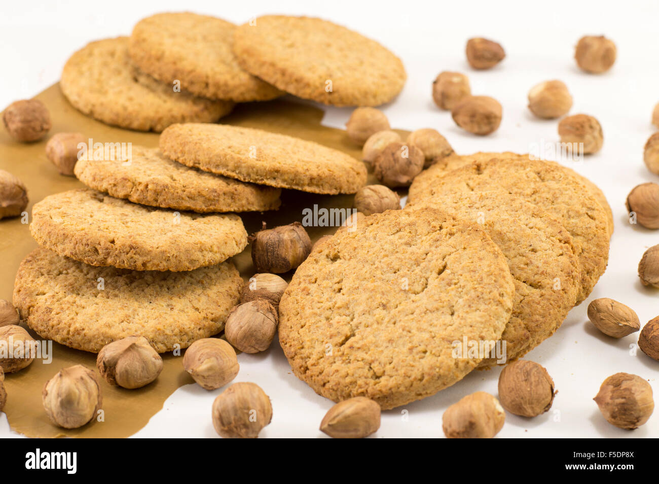 Integral cookies and natural fresh hazelnuts. Healthy dessert Stock ...