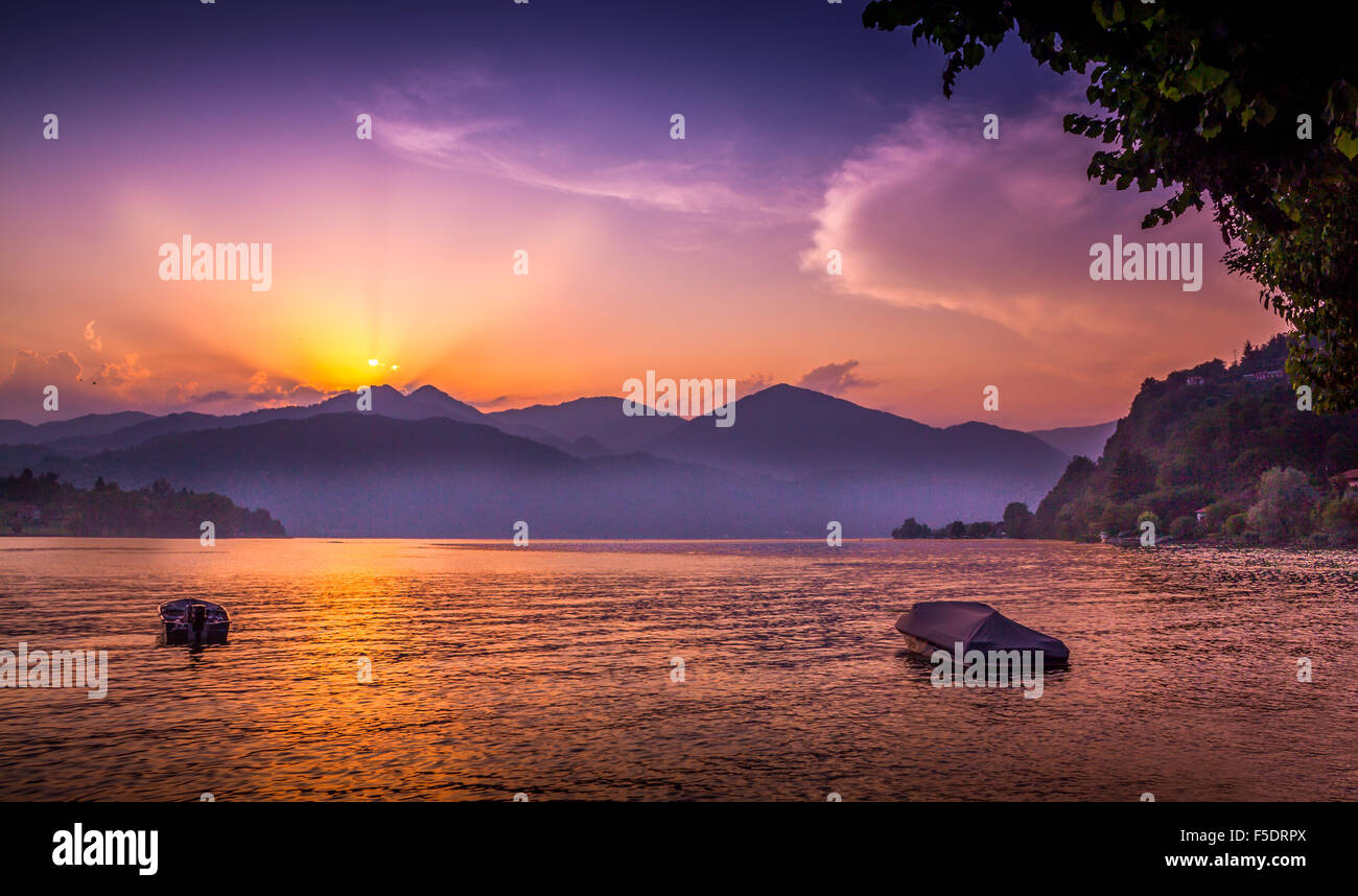 Beautiful summer sunset on the Orta lake, Italy Stock Photo - Alamy