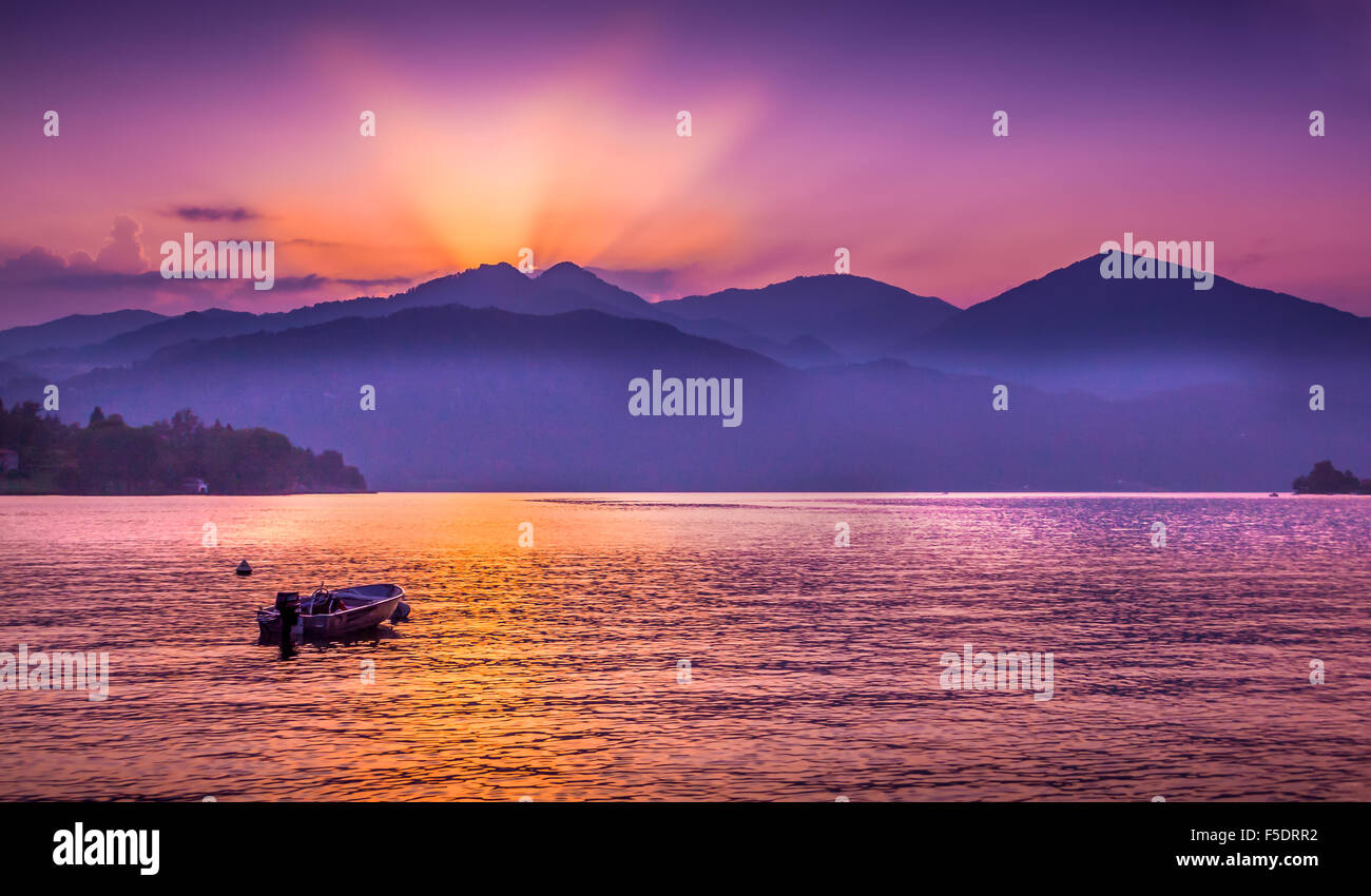 Beautiful summer sunset on the Orta lake, Italy Stock Photo - Alamy