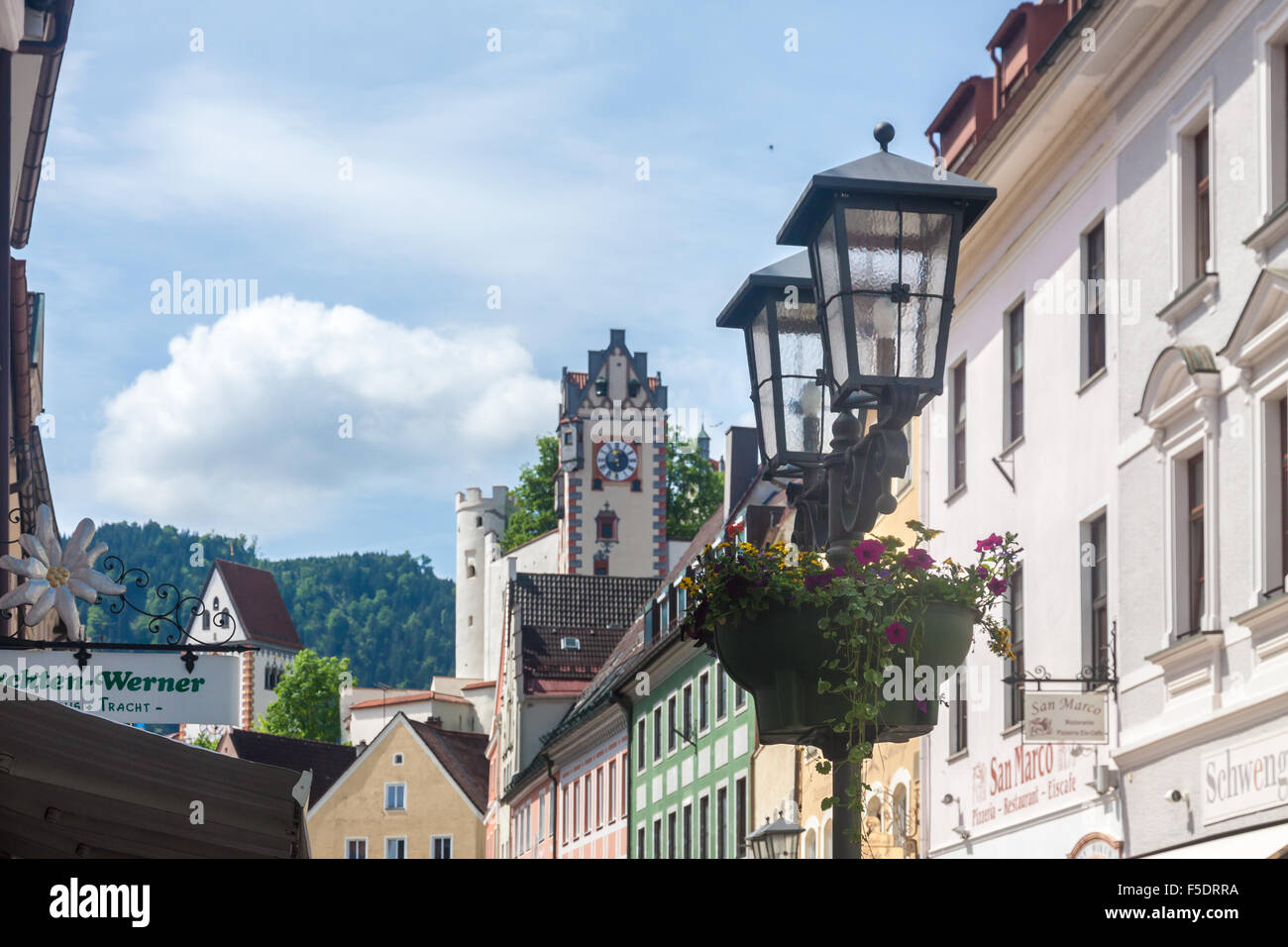 Ancient buildings in Fussen, an old town in Bavarian Alps, Germany ...