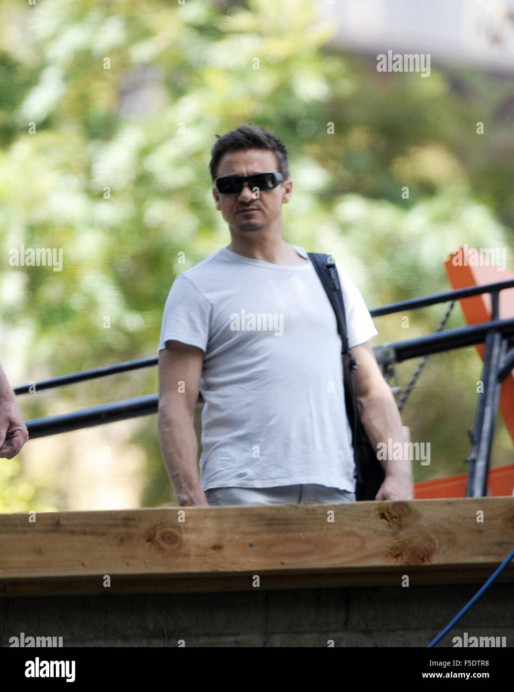 Actor Jeremy Renner checks out the progress of his new hollywood hills ...