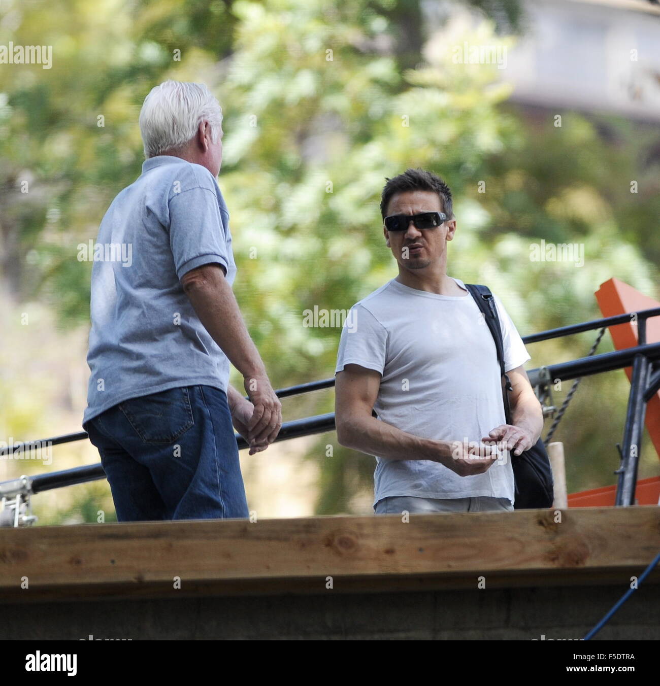 Actor Jeremy Renner checks out the progress of his new hollywood hills ...