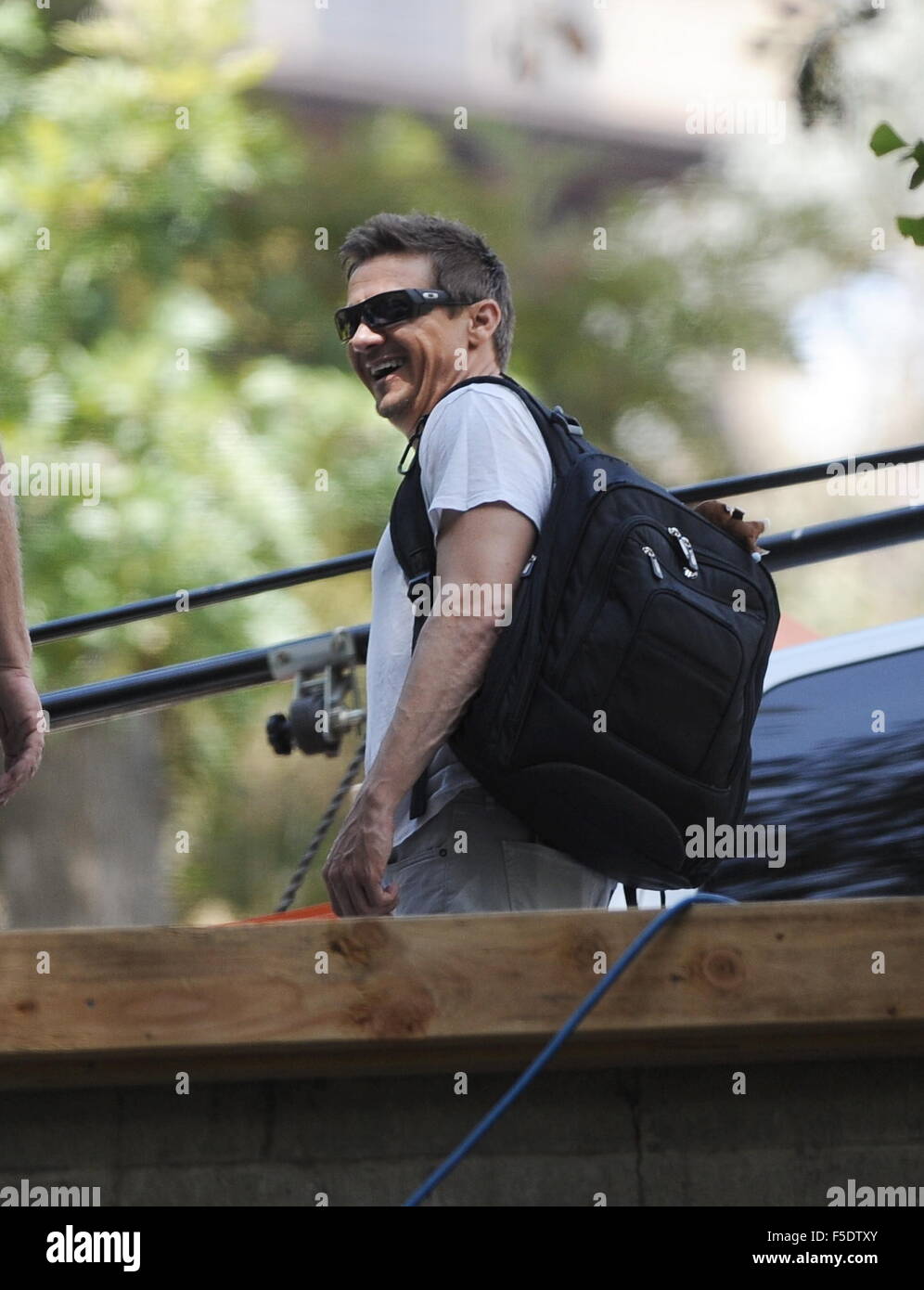 Actor Jeremy Renner checks out the progress of his new hollywood hills ...