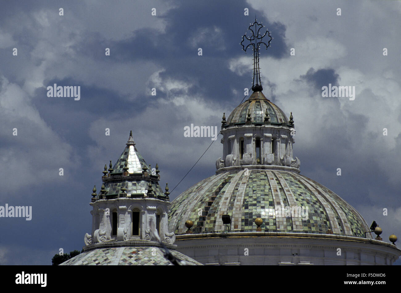 Tiled domes of the neoclasical style cathedral in old Quito, Ecuador ...