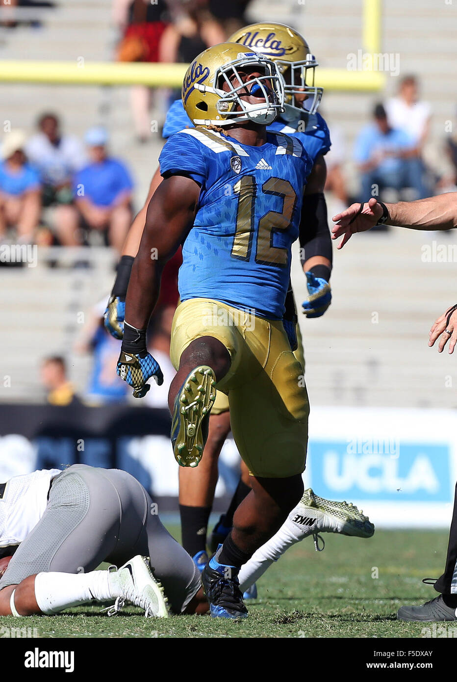 October 31, 2015 UCLA Bruins linebacker Jayon Brown #12 reacts to a ...