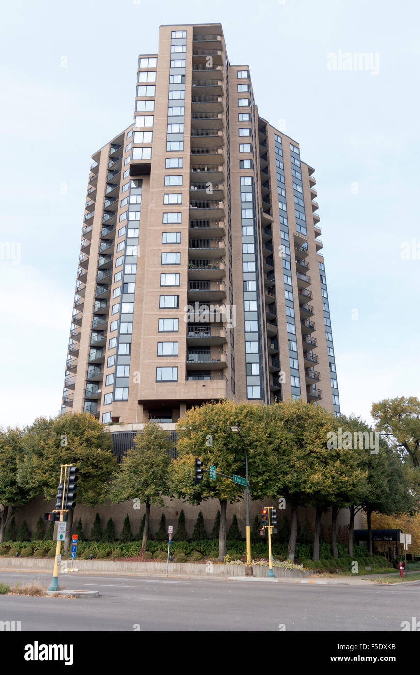 Tall residential tower over looking Lake Calhoun. Minneapolis Minnesota ...