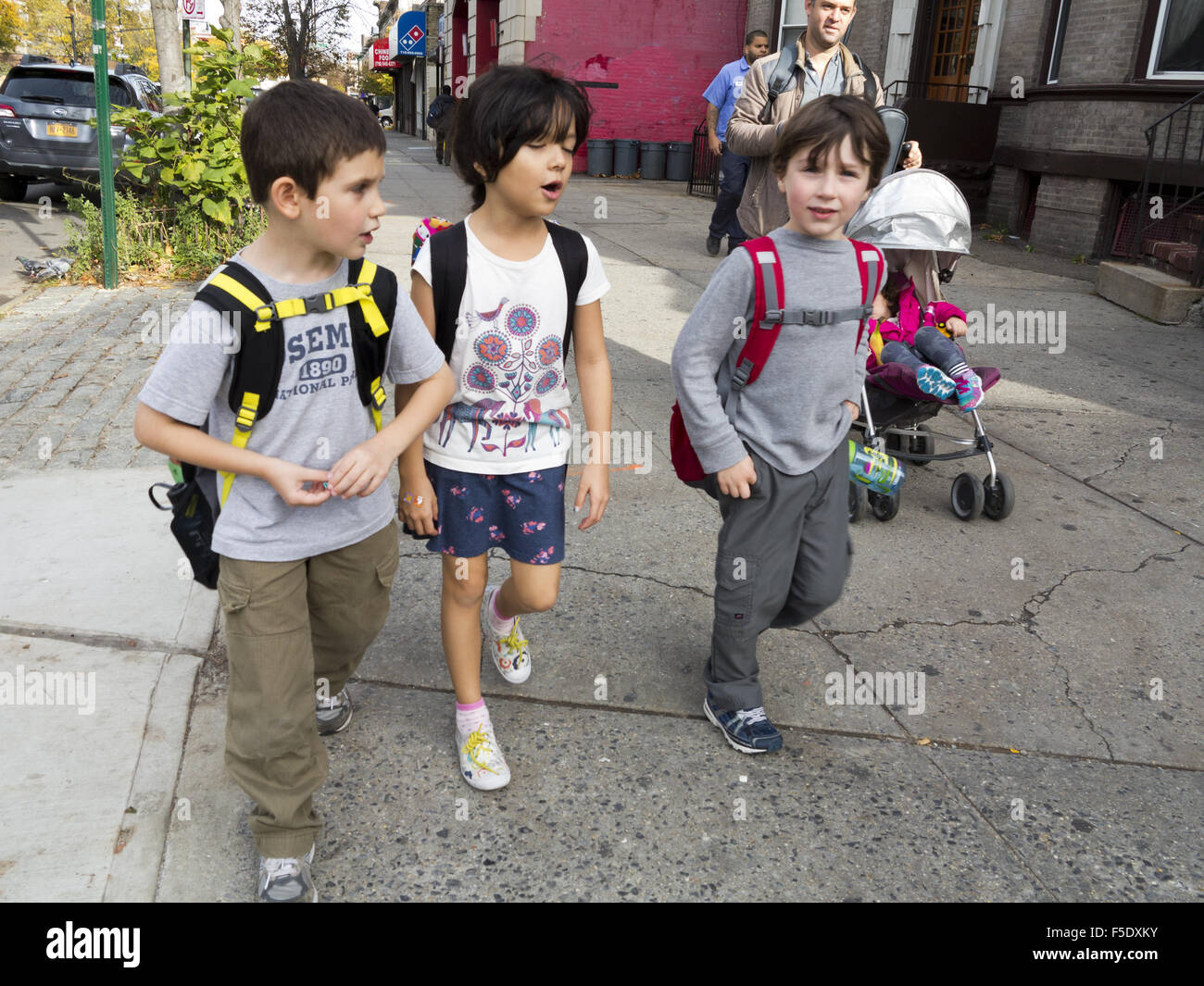 Children going home with their mother after school in Ditmas Park ...