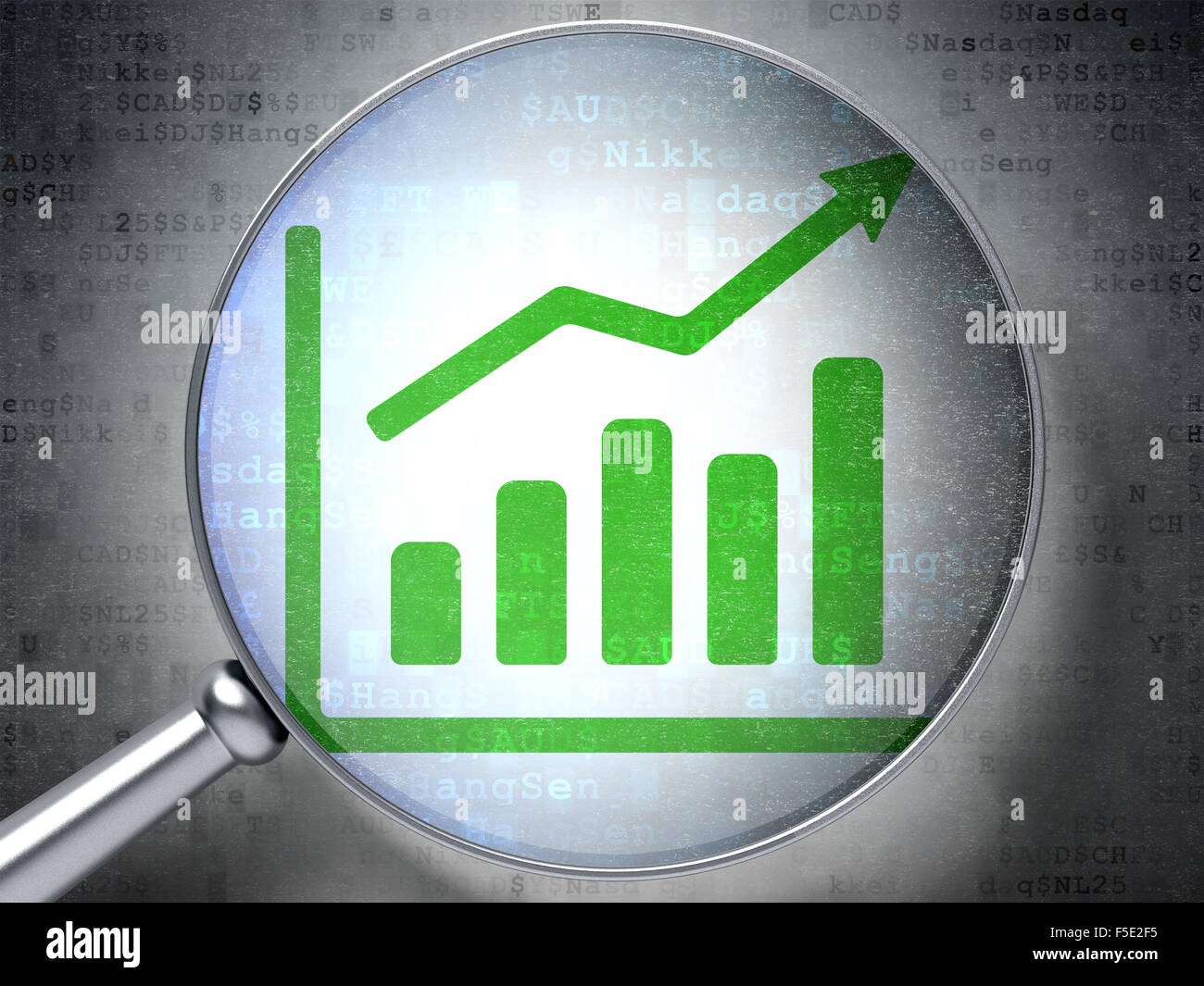 Finance concept: Growth Graph with optical glass on digital background ...