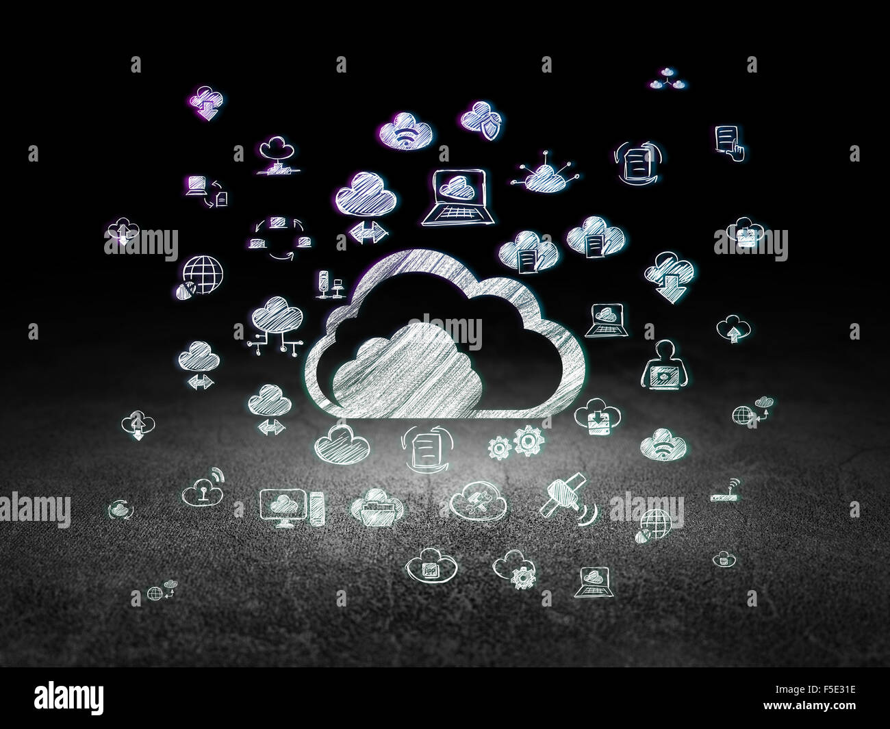 Cloud computing concept: Cloud in grunge dark room Stock Photo - Alamy