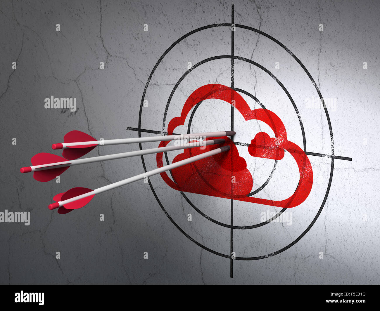 Cloud networking concept: arrows in Cloud target on wall background ...