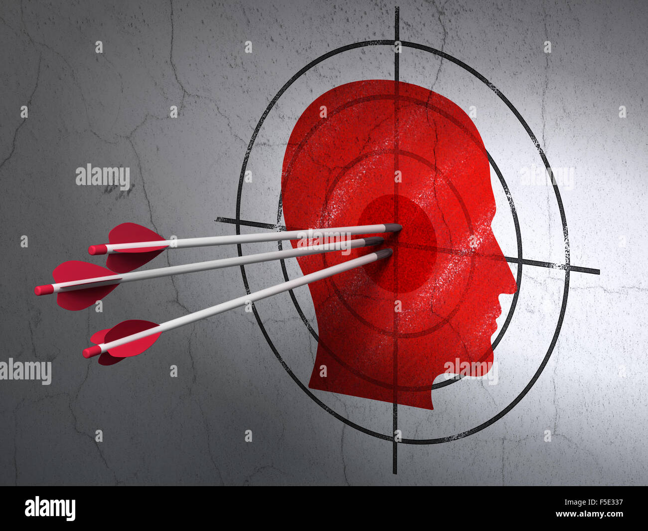 Studying concept: arrows in Head target on wall background Stock Photo ...