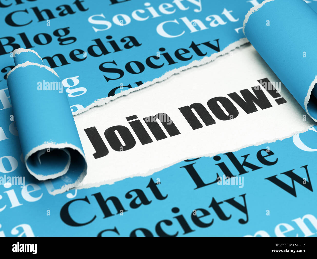 Social network concept: black text Join now under the piece of torn ...