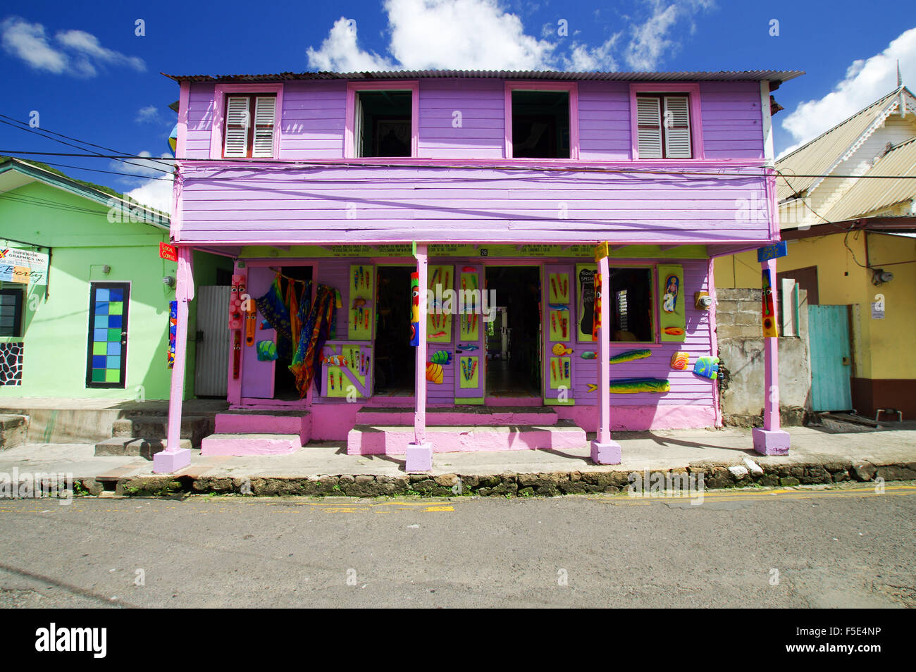 Colorful architecture of the town of Soufrière, Saint Lucia Stock Photo ...