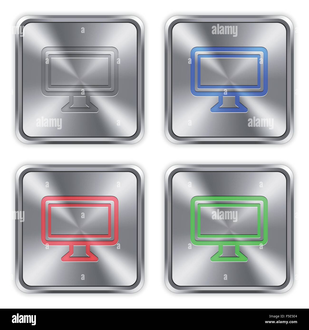 Color monitor icons engraved in glossy steel push buttons. Well ...
