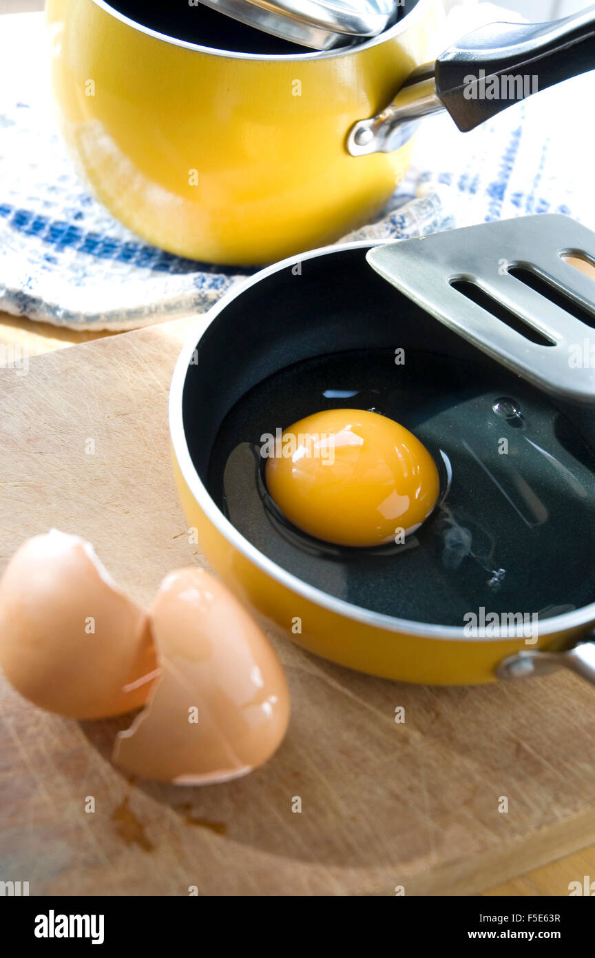 yolk in yellow pan and yellow pot beside Stock Photo - Alamy