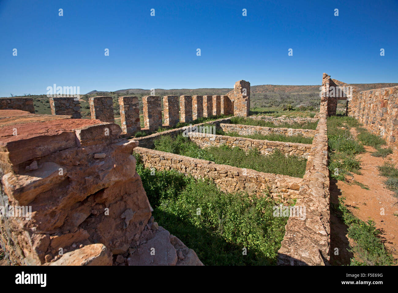 Stone walls, remains of historic heritage listed shearing shed at ruins ...