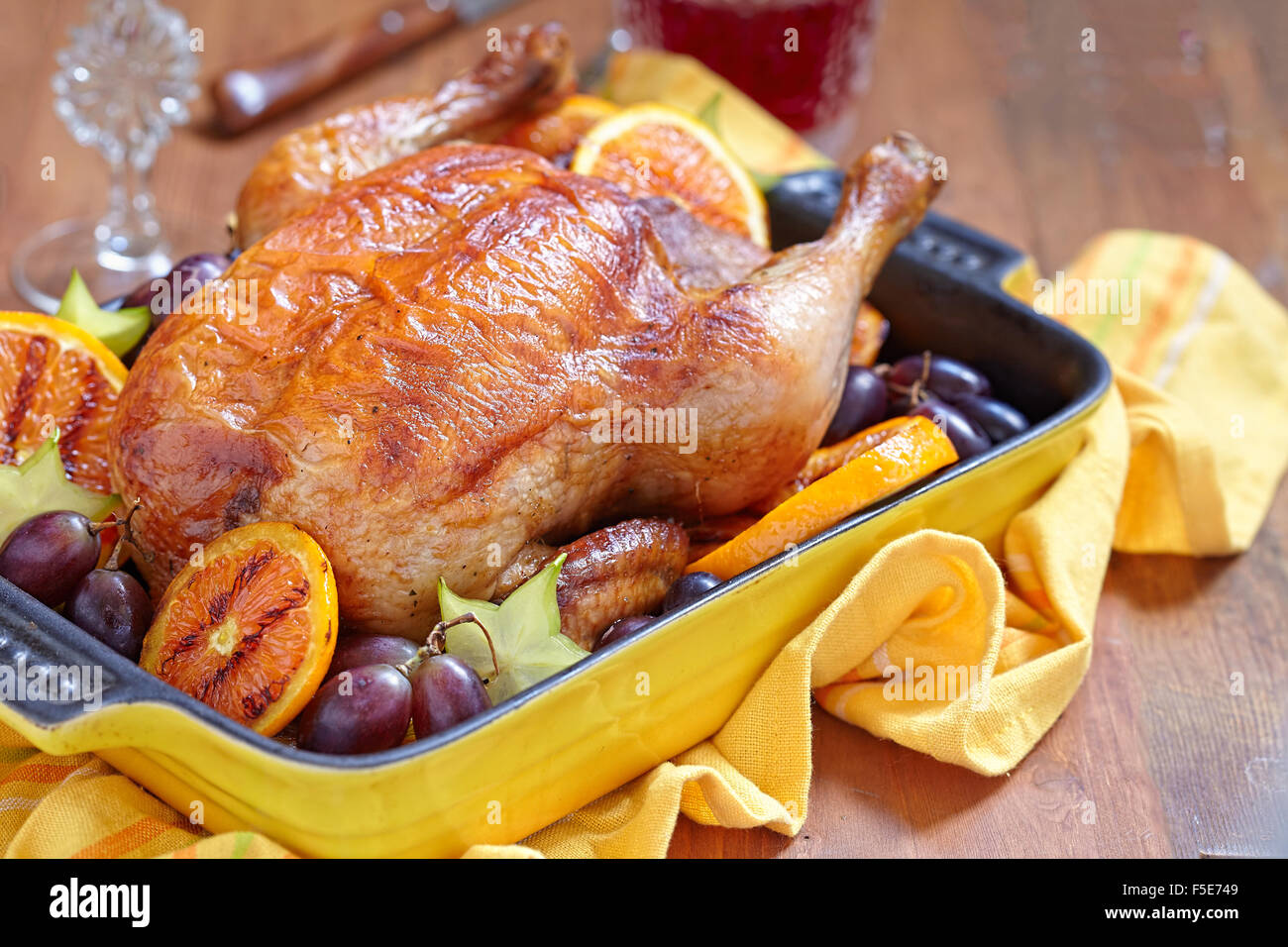 Roasted chicken with fruits for a holidays Stock Photo - Alamy