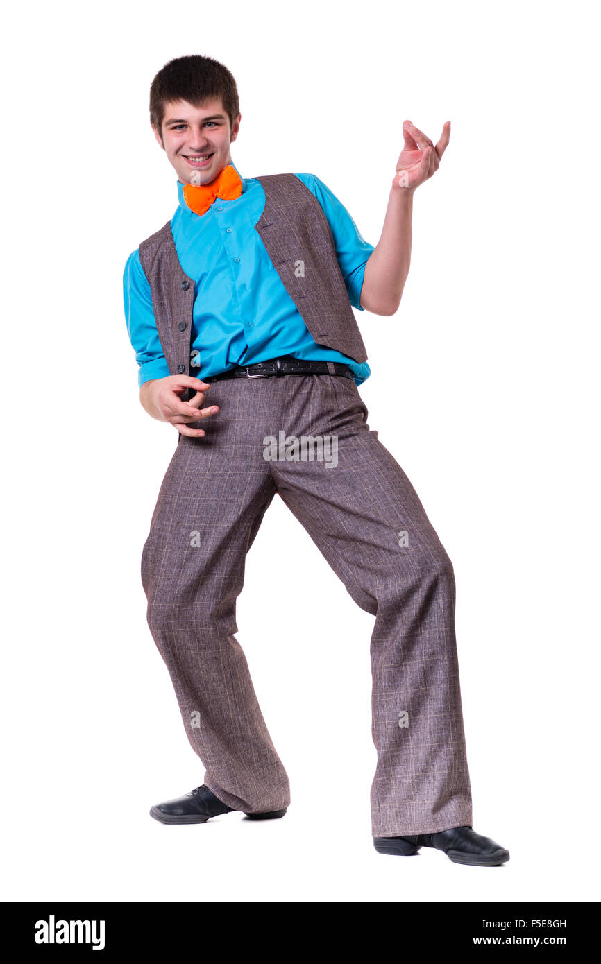 Disco dancer showing some movements against isolated white Stock Photo ...