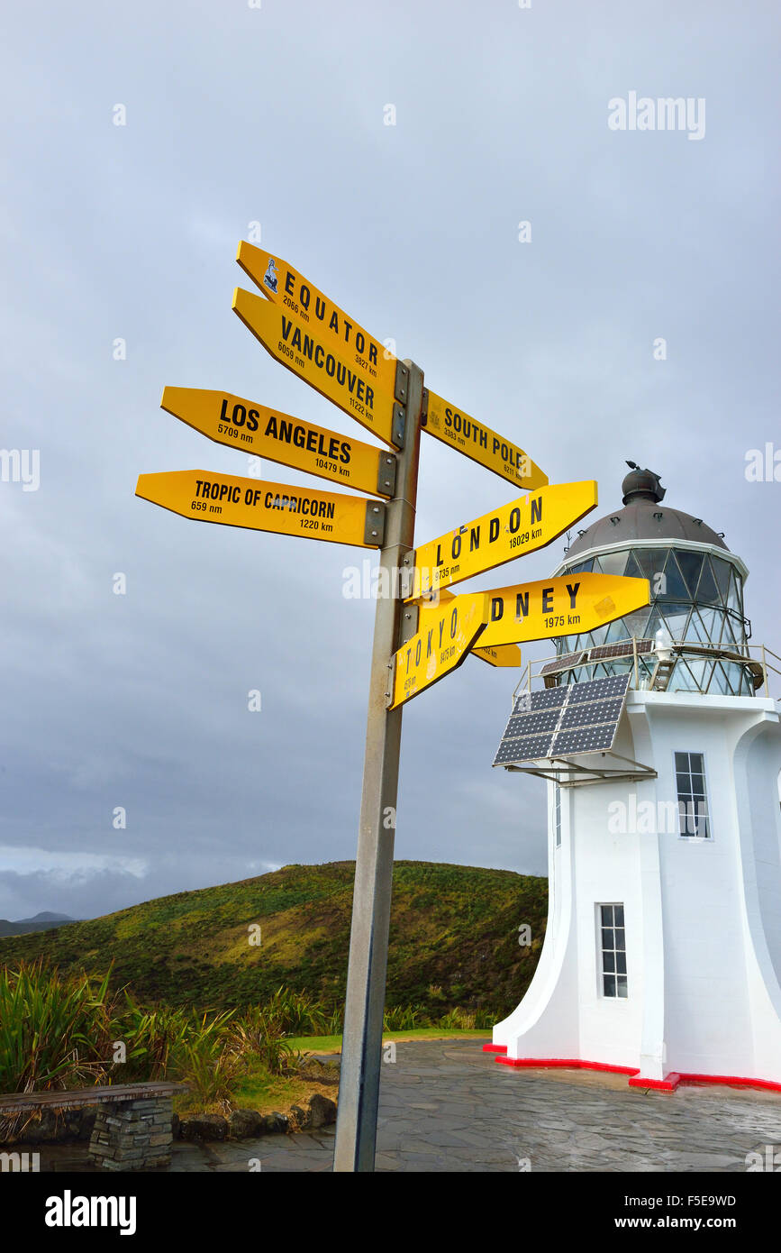 Directional signs to far away places at Cape Reinga lighthouse, Cape ...