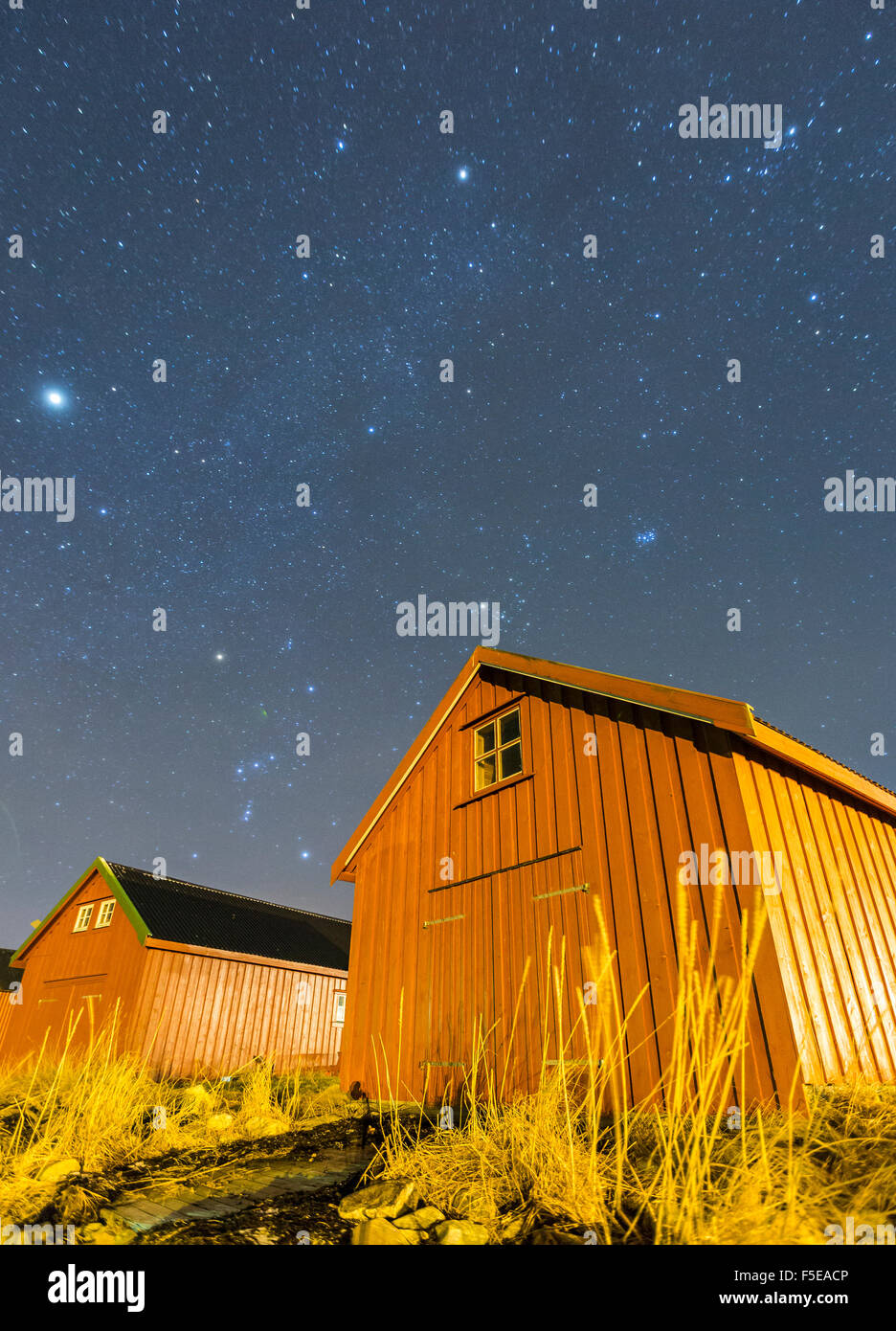Typical houses of the fishermen under the stars, Froya Island ...