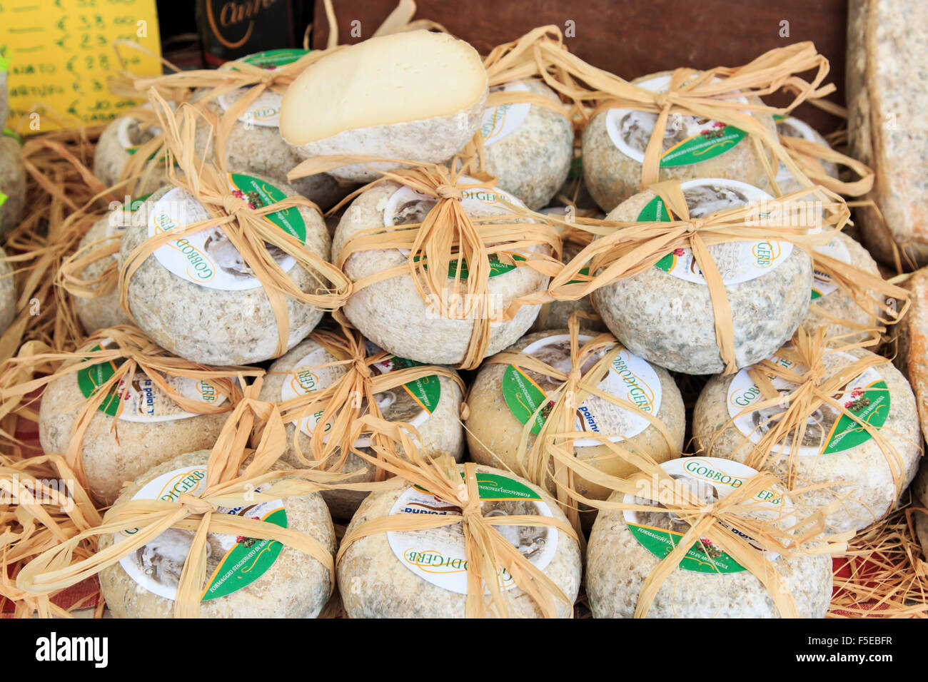 Moncalvo, Italy - October 18,2015: Closeup of Italian cheese at the ...