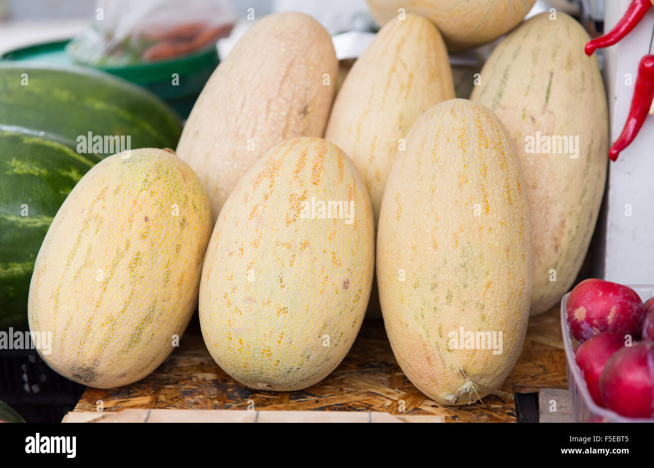 close up of melon at street farmers market Stock Photo - Alamy